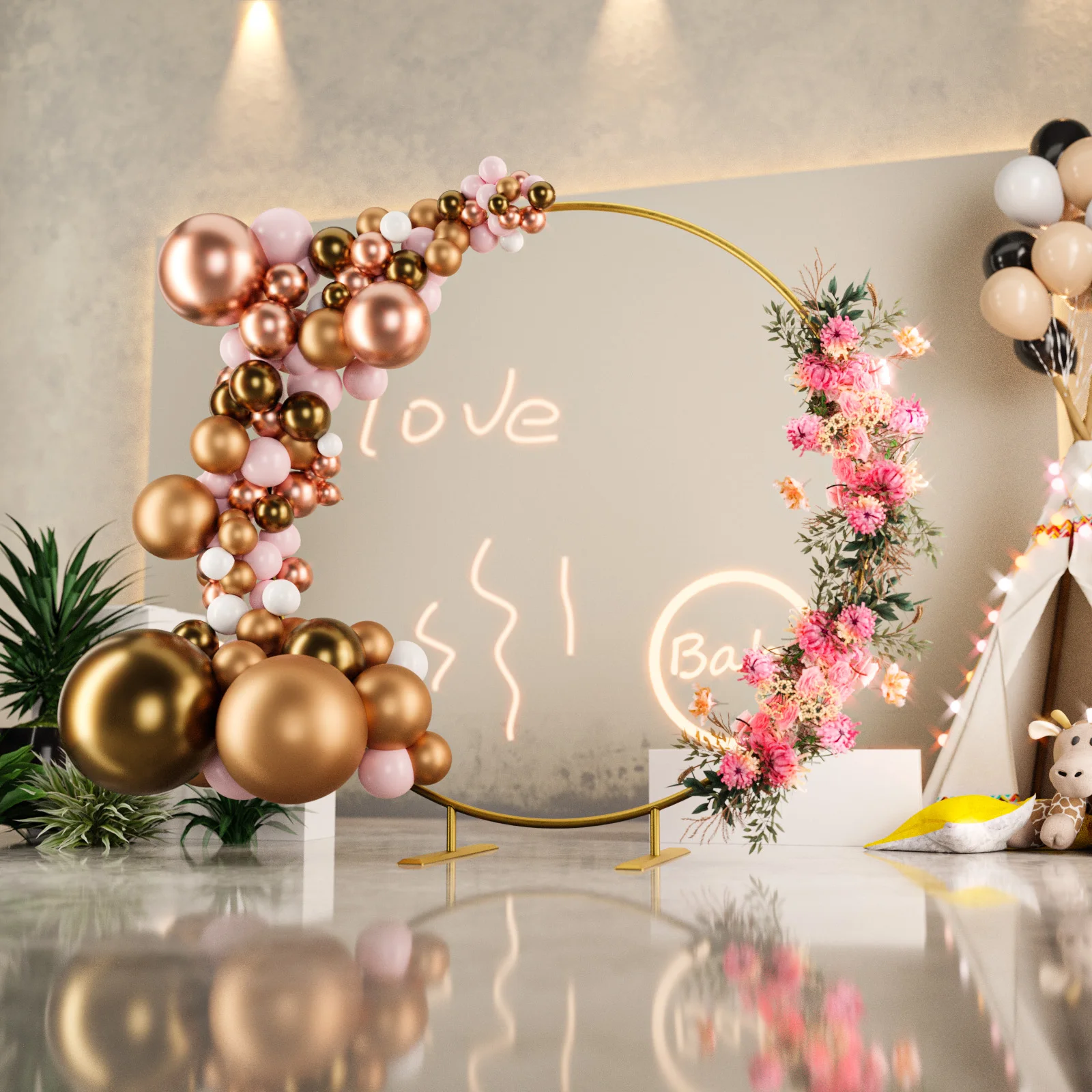 CYDISPLAY Wedding Arch Stand Frame Backdrop Gold Metal Flower Circle ...