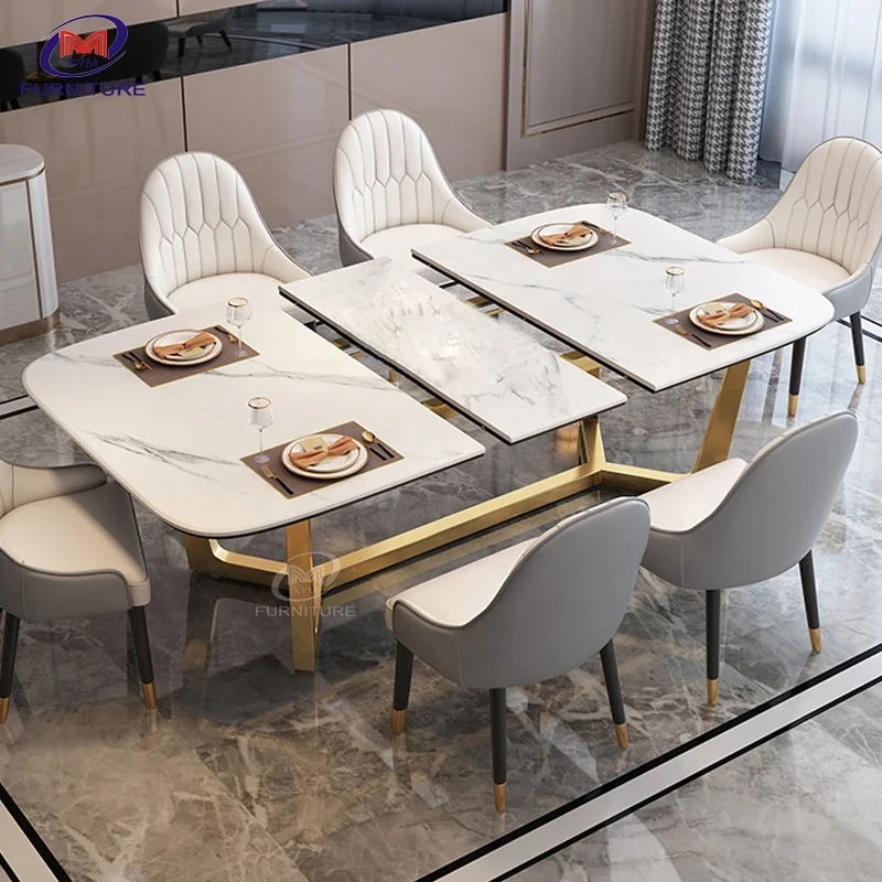 Retractable Luxury Marble Top Dining Tables And Chairs Set Dining Room ...