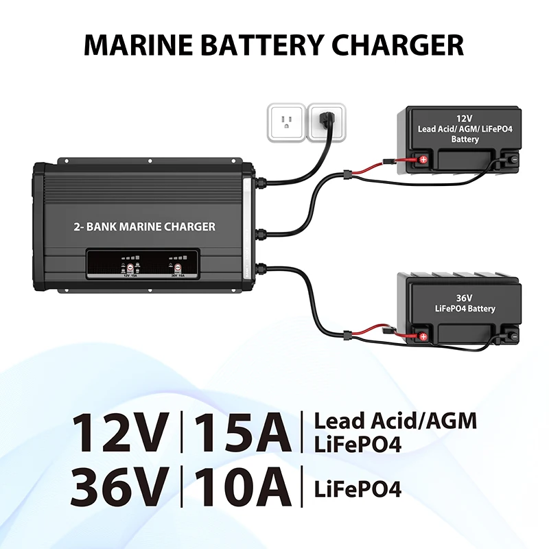 2-bank,12v15a,36v10a On-board Marine Battery Charger 12v Lead-acid ...
