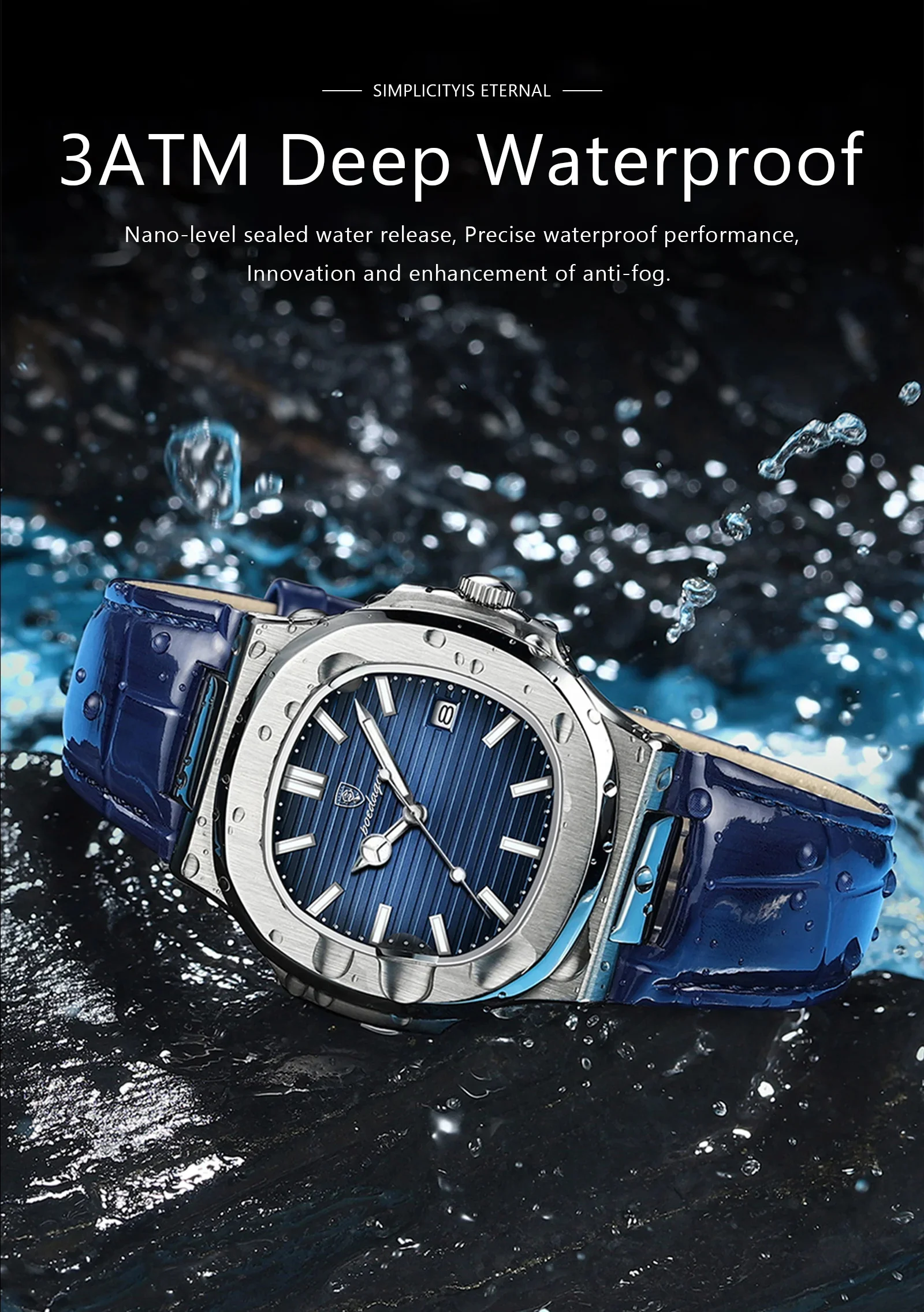 POEDAGAR 613 Luxury Fashion Leather Strap Watch for Men