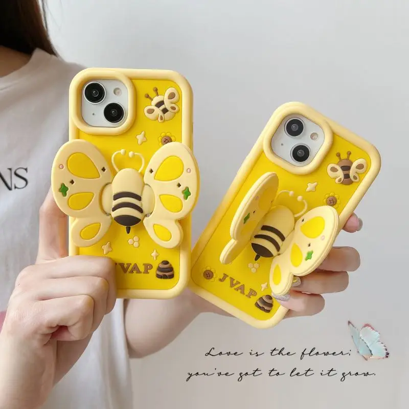 High Quality Silicone 3d Bee Phone Case With Stand Innovative Cute ...