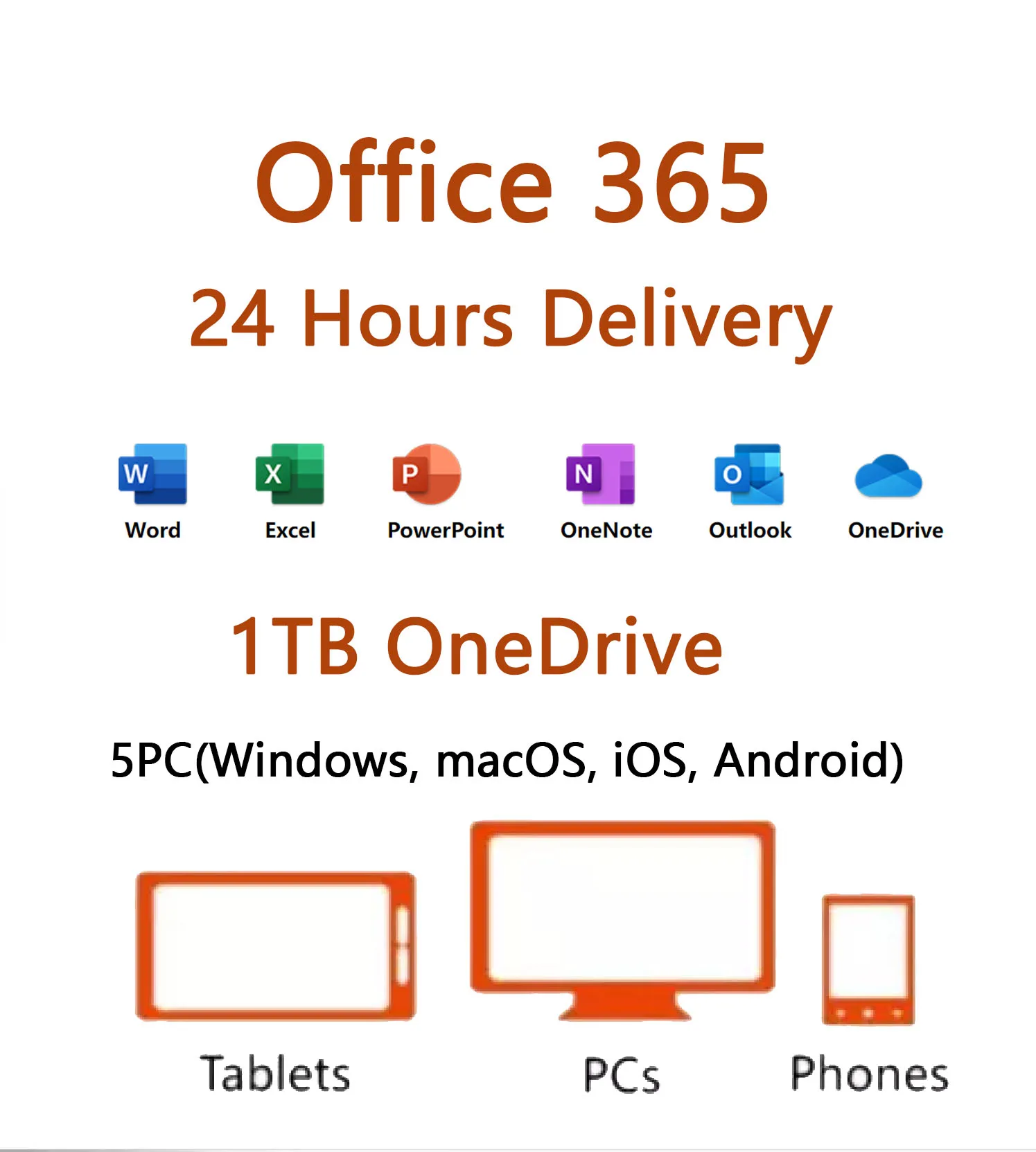 Delivery Within 24 Hours Offlce 365 Family 1 User 5pc 1 Year Office 365 ...