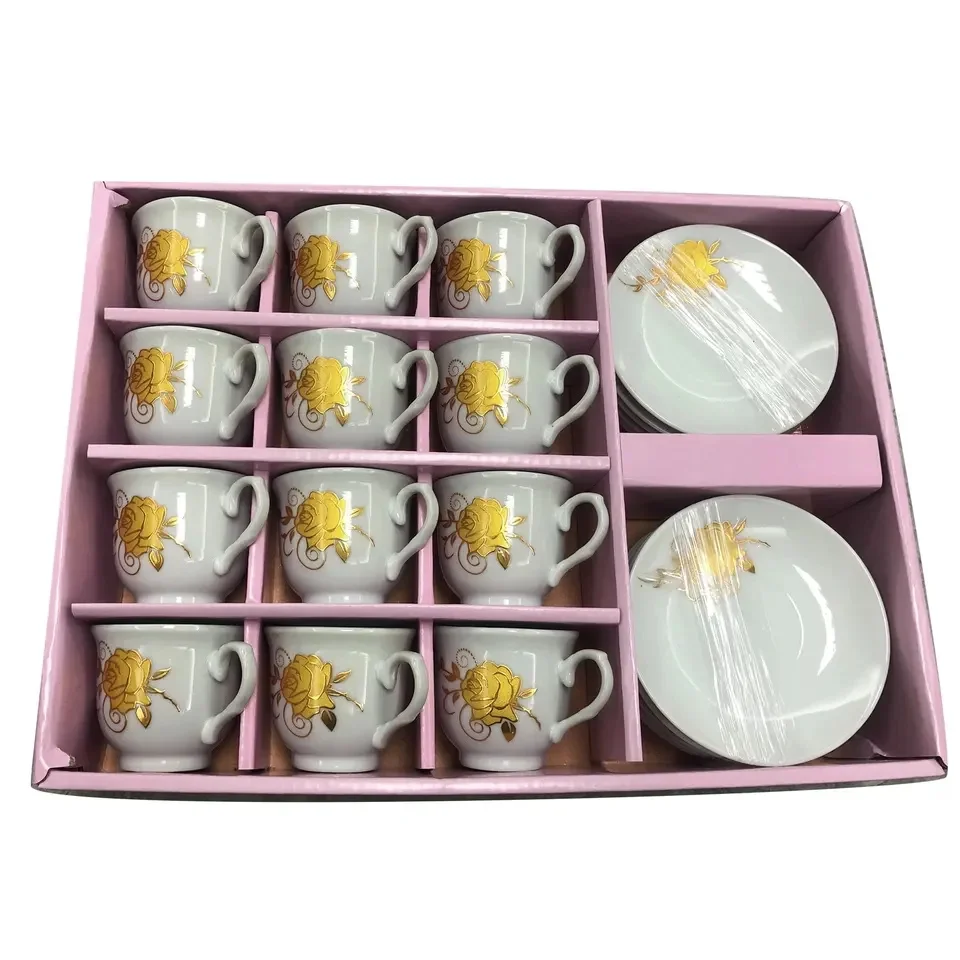 European-style Ceramic Coffee Cup Set Foreign Trade Bronzing 12 Cups ...