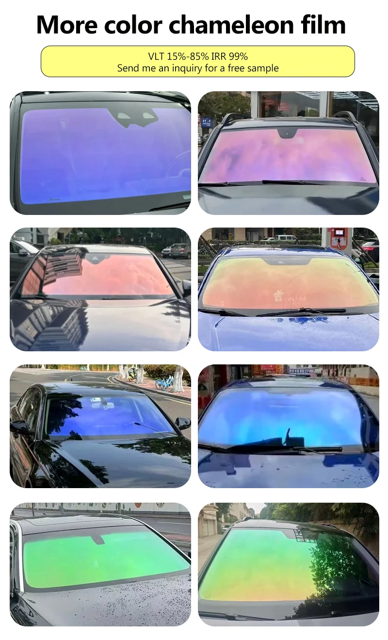 20% 60% 70% 85% Vlt Blue to Purple Red Green Chameleon Windshield Film ...