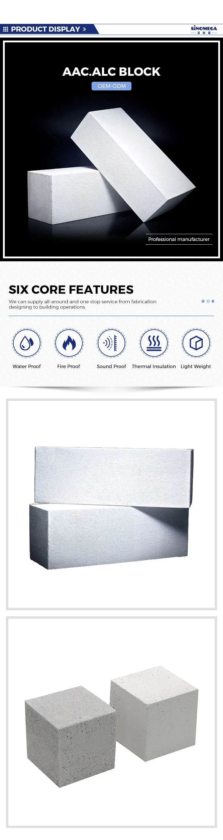 Autoclaved Concrete Wall AAC Block Fireproof Environment protection ALC Block for Exterior ...