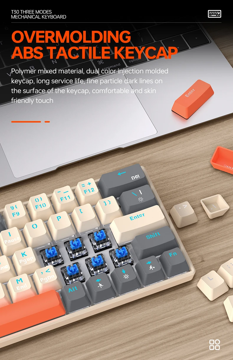 T-WOLF T30 Mechanical Keyboard - Portable, RGB, and Wireless