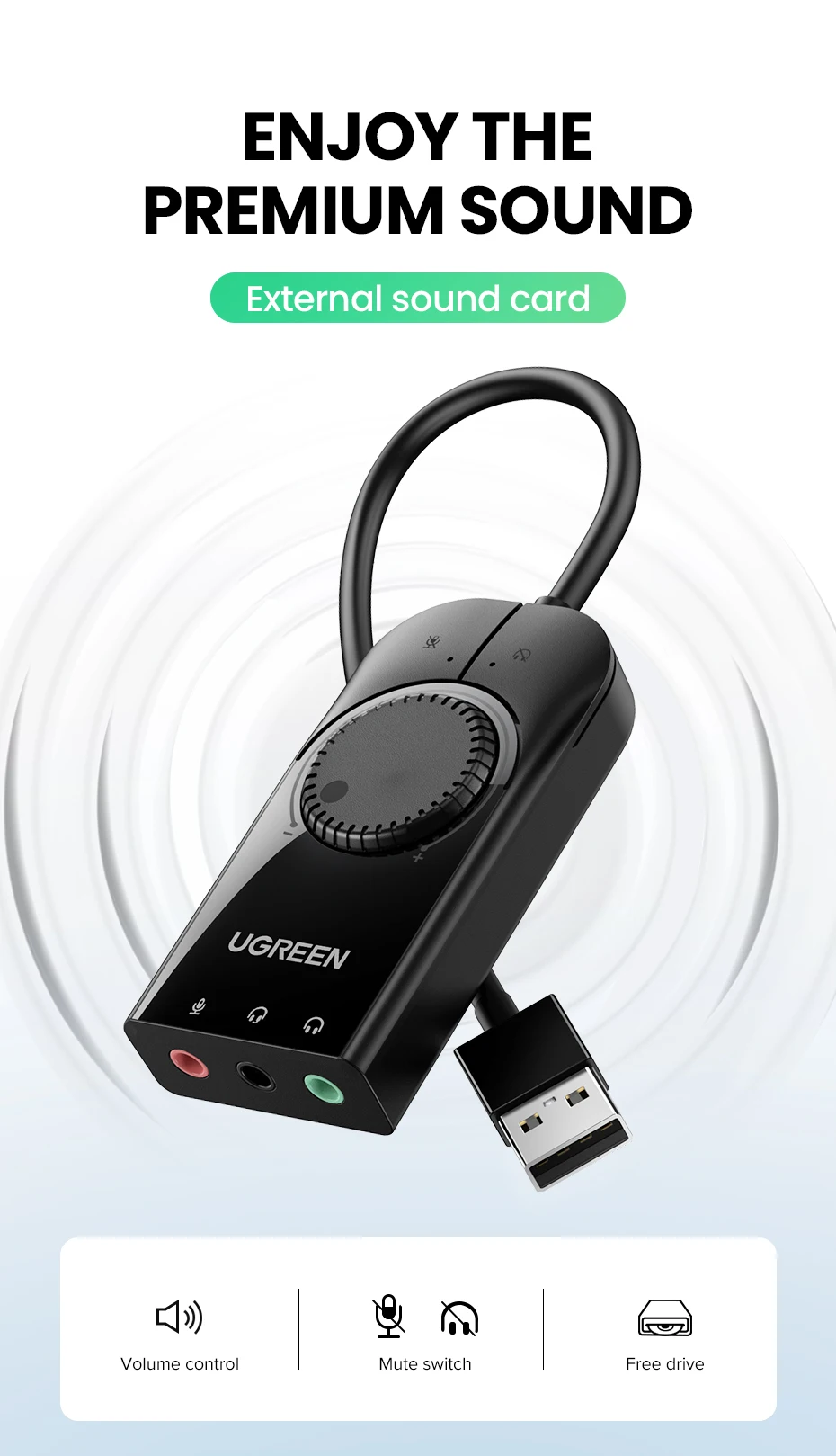 Ugreen USB Sound Card Audio Interface - External 3.5mm Microphone ...
