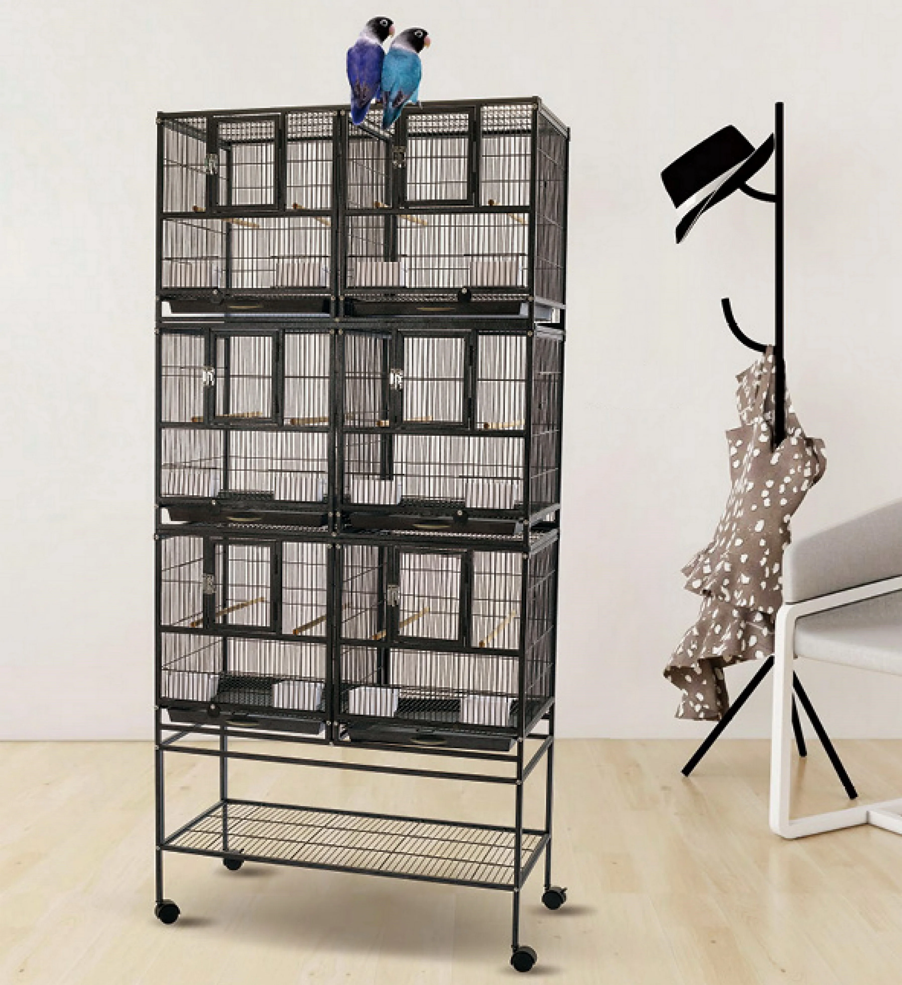 Triple Stacker 6 Units Parrot Aviary Bird Wrought Iron Breeder Cage ...