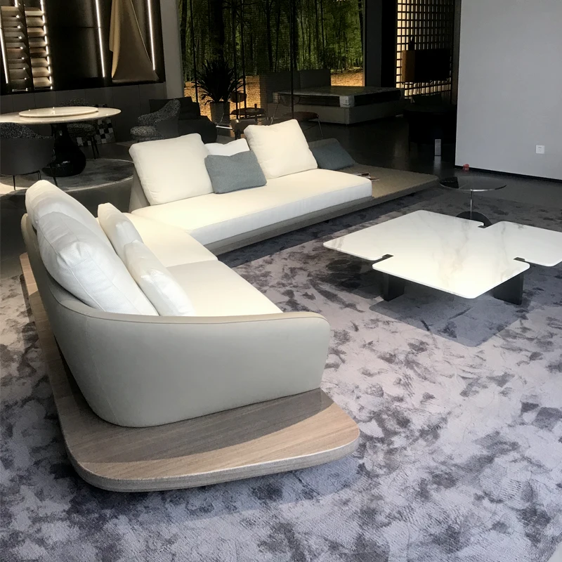 Modern light Luxury Designs Italian L Shaped Leather Fabric Modular ...