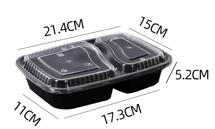 32oz Disposable Plastic Box 2 Compartments Food Container Pp Plastic ...