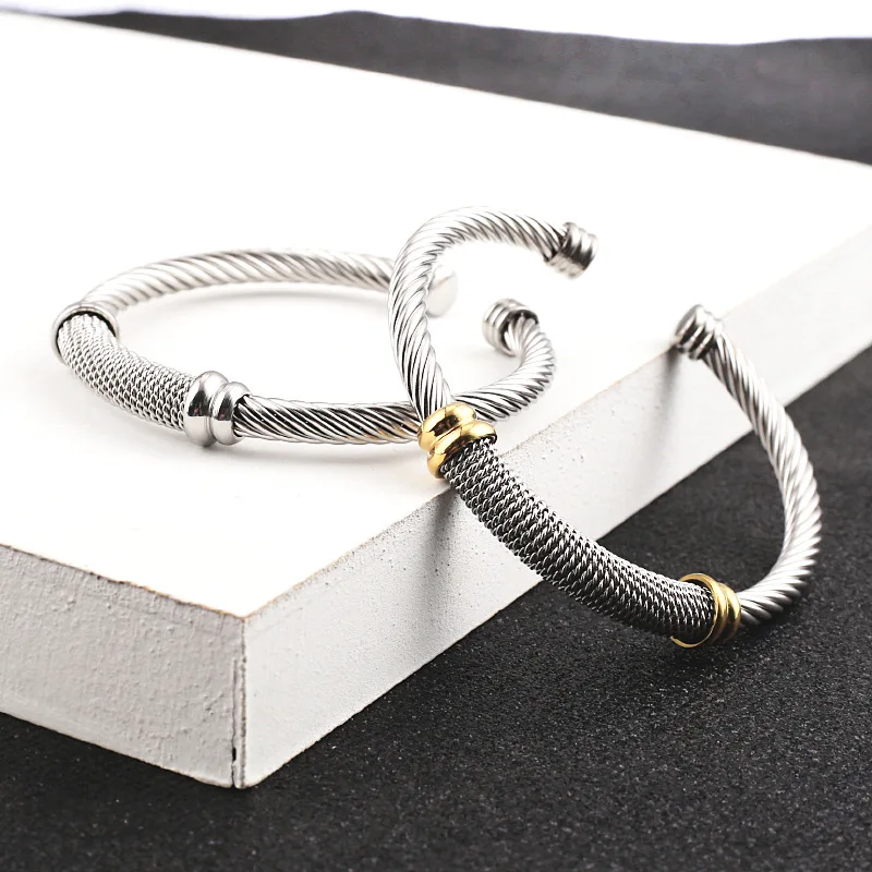 Romantic Stainless Steel Cable Cuff Adjustable Bracelet Wire Rope ...
