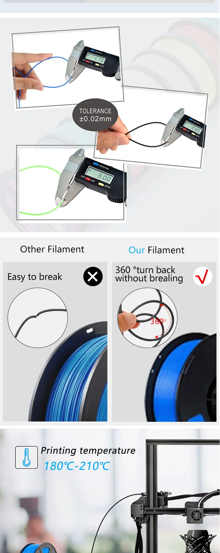 High Quality 1kg/roll PLA/ABS/PCL/PETG/TPU/HIPS/PP/WOOD Filament for 3D ...