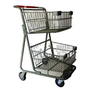 Double Layer Grocery Supermarket Two Basket Shopping Trolley Cart - Buy ...