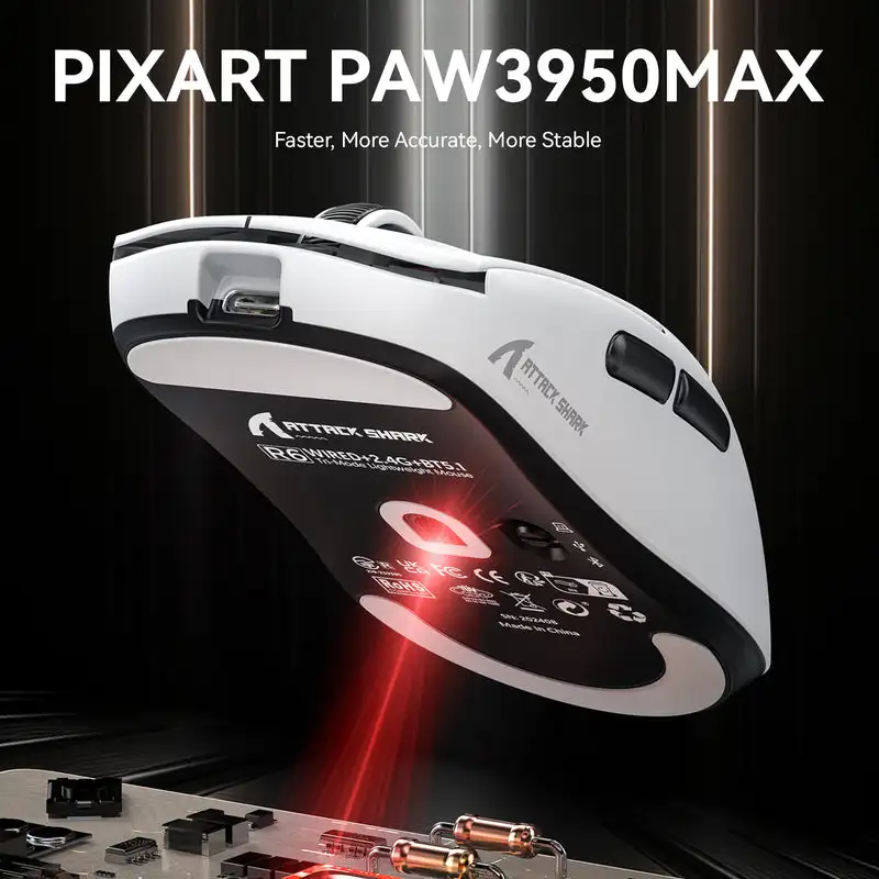 ATTACK SHARK R6 Ultralight 39g Wireless 8K PAW3950MAX Gaming Mouse ...