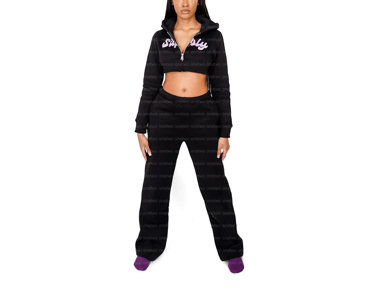 WT Custom Y2K Cropped Hoodie Set - Matching Zip up Sweatsuits