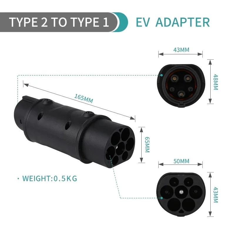 Type 2 To Type 1 Ev Adapter Electric Cars Charger Converters And 32a ...