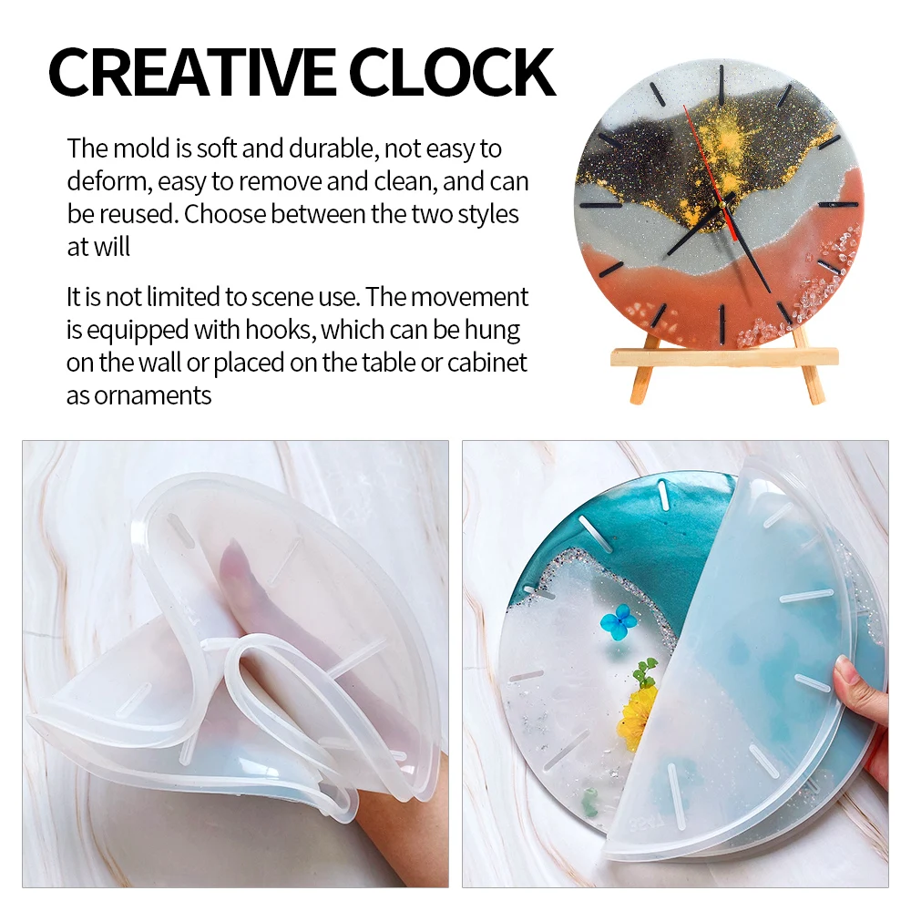 Dm744 Silicone Resin Molds Epoxy Clock Big Round Cement Clock Mould And ...