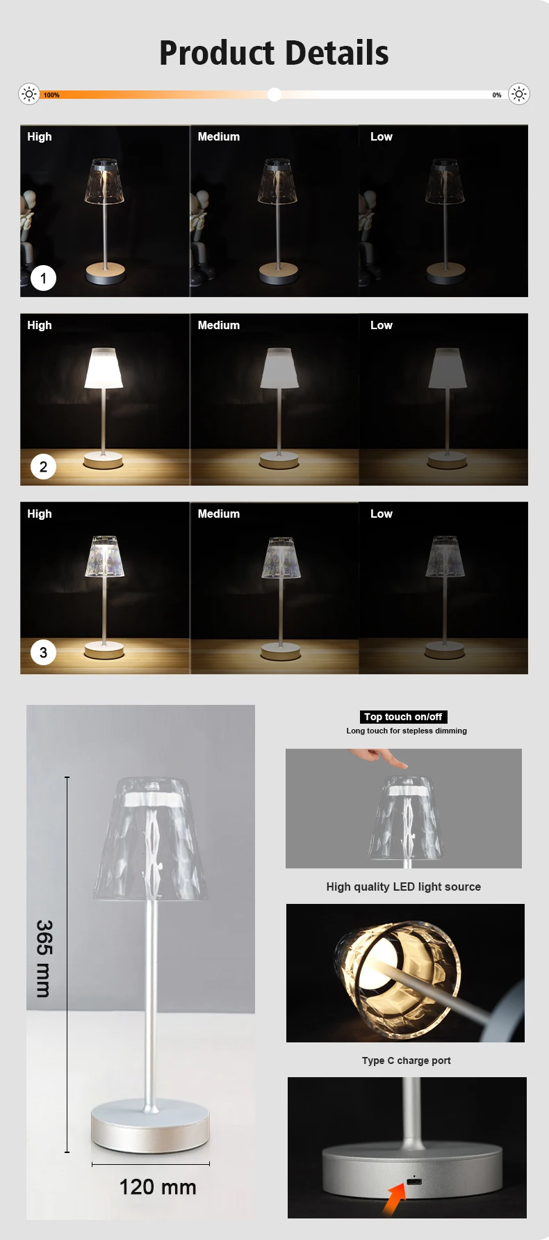 Luxury Romantic Dimmable Rechargeable Touch Modern Decorative Led ...