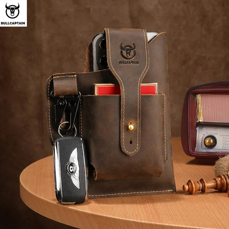 Bullcaptain Men's Crazy Horse Leather Crossbody Phone Bag Casual Card ...