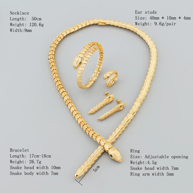 18k Gold-plated Snake Bone Snake Shaped 4-piece Jewelry Set Luxurious ...