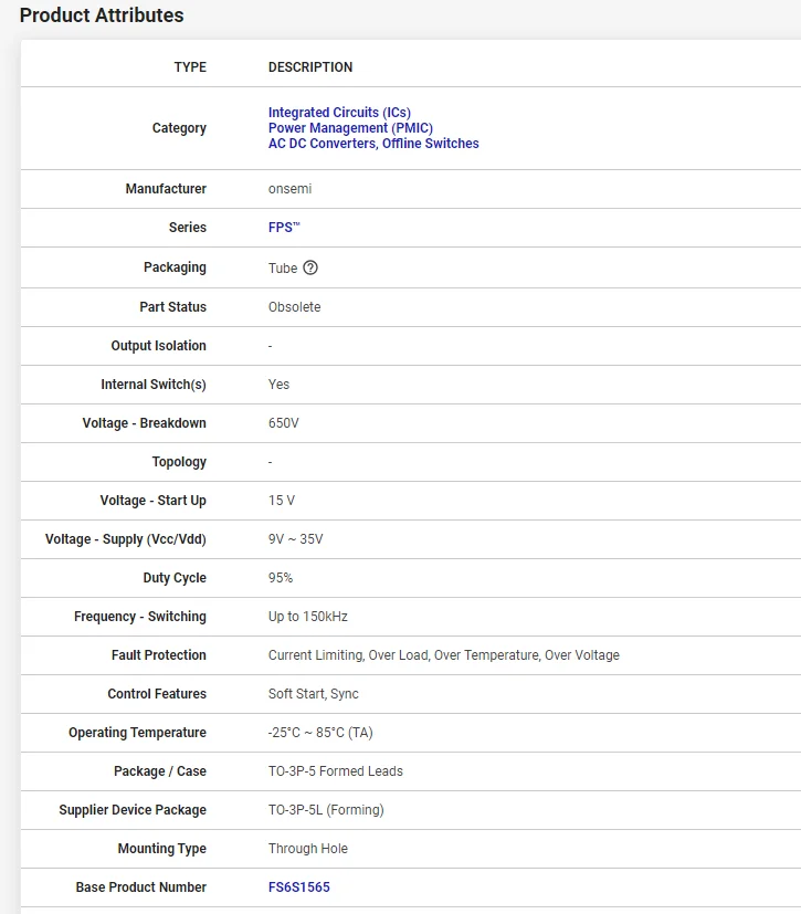 Fs6s1565rb Fairchild Power Switch(fps) Fs6s1565rbydtu 6s1565rb Ic Offline Switch To3p-5l - Buy ...
