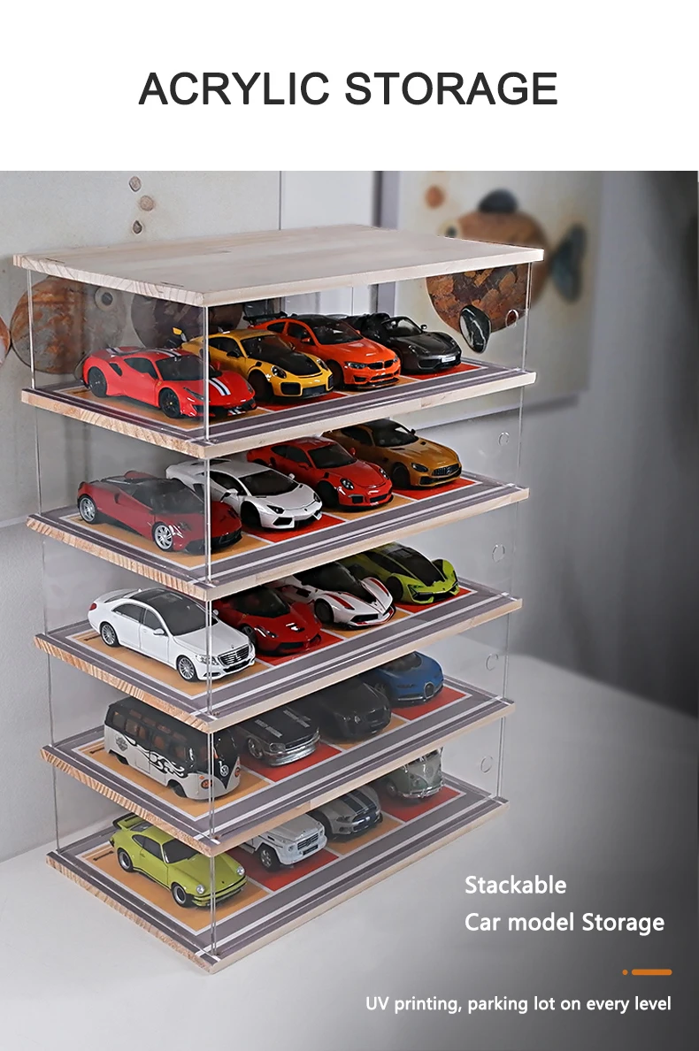 Kivcmds 1:24 Car Model Storage Display Case Wooden Parking Lot Model ...