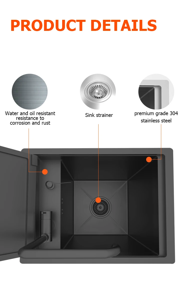 Modern Design Hidden Pvd Black Concealed Kitchen Sink Single Bar Small ...