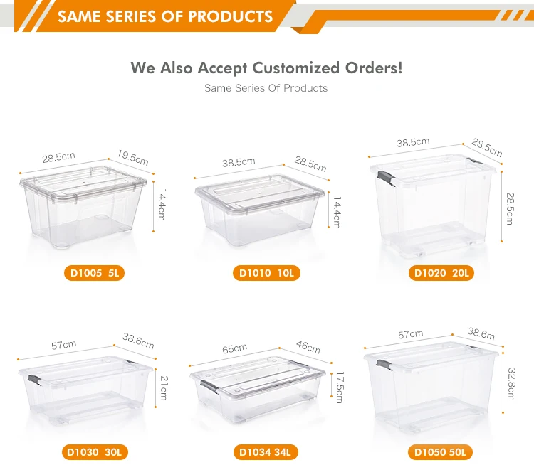 5L-130L Multipurpose Custom Wholesale clear Plastic Storage Box ...
