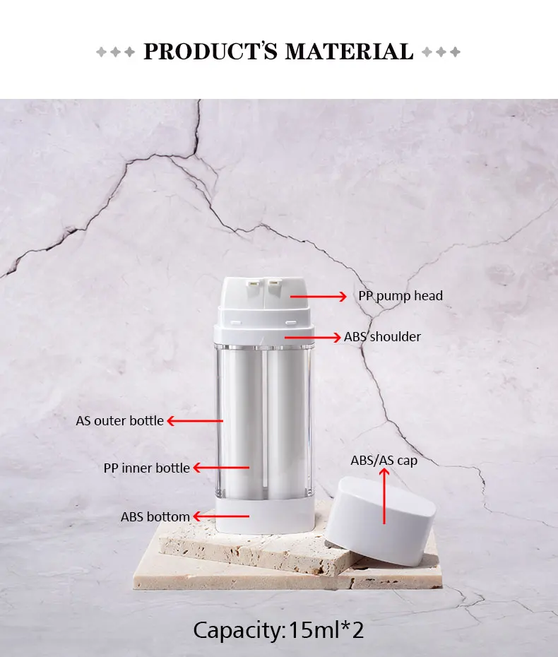 Airless Cosmetic Pump Bottle - Dual Chamber 15ML*2