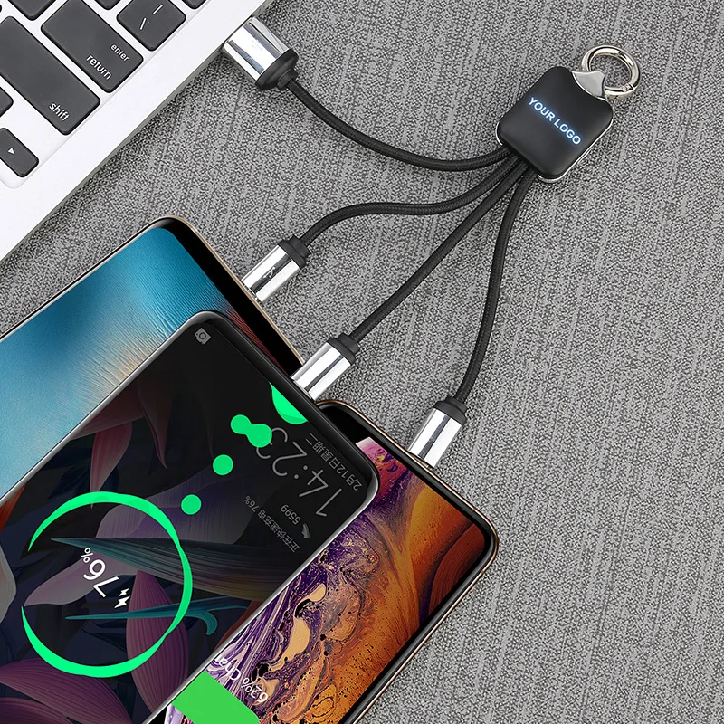Hot Selling Keychain 3in1 Nylon Usb Charging Cable 15cm Led Light Up ...