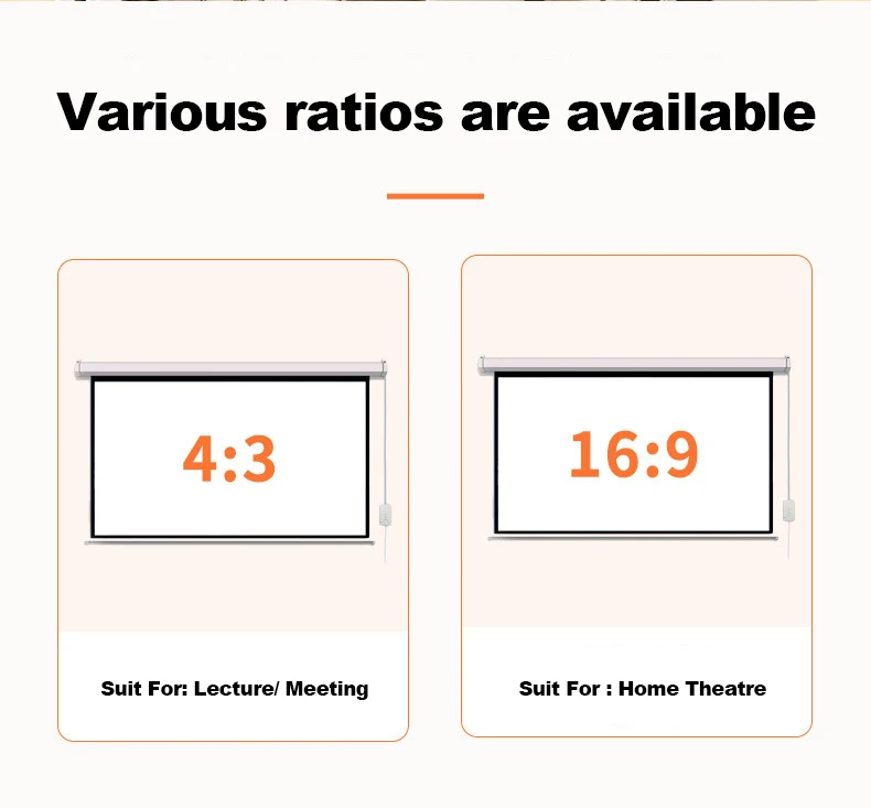 Remote And Button Control Electrical Projector Screen 16:9 4:3 Portable ...