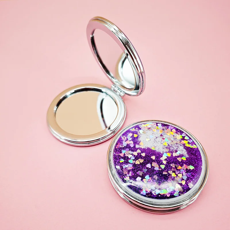 Custom Modern Quicksand Shiny Mini Cosmetic Folding Double Sided ...