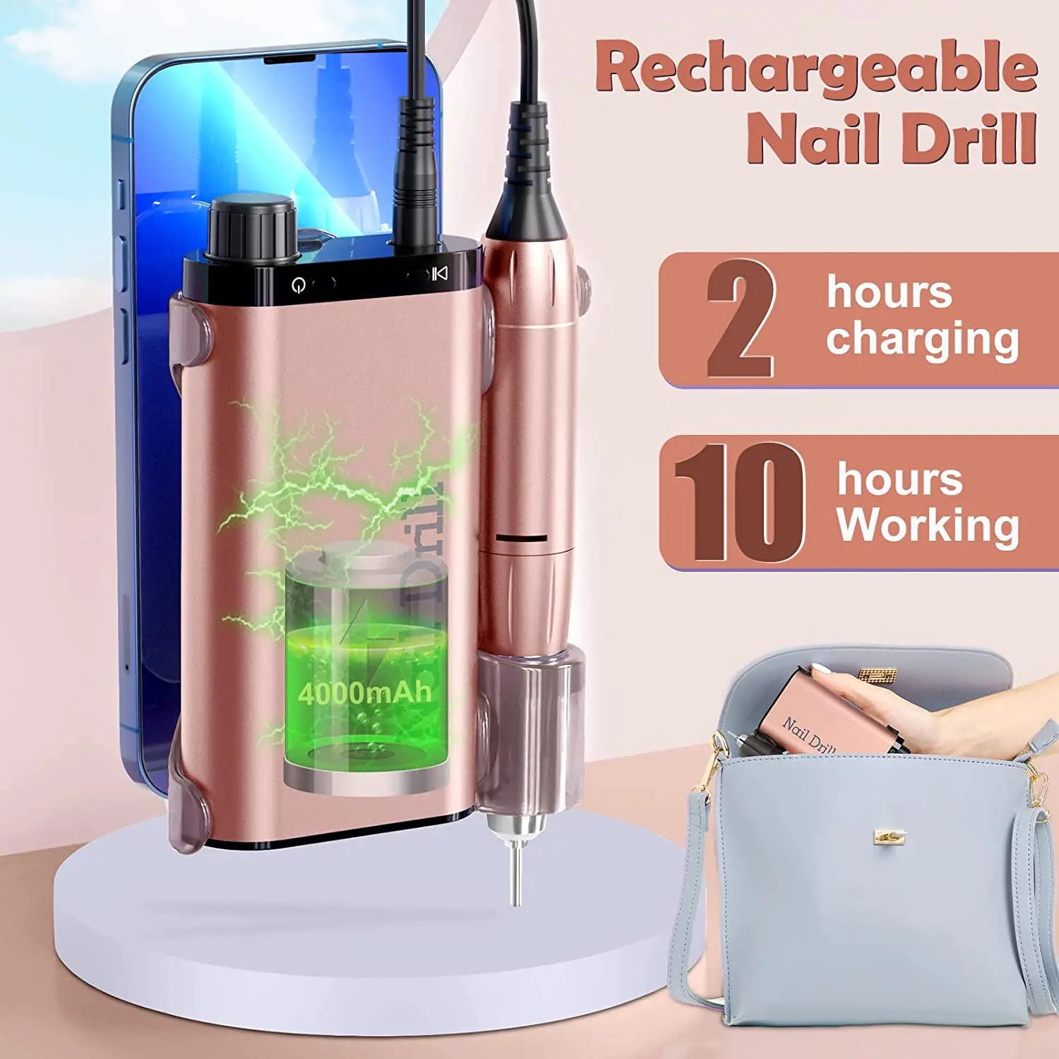 Rechargeable Electric Nail File Portable E-File Nail Drill Machine for ...
