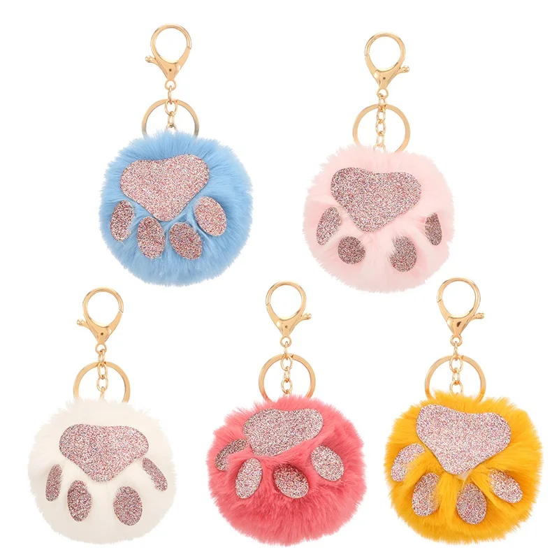Cute Faux Fur Pom Pom Fluffy Plush Pendant Keychain Car Bag Keyring Cat ...