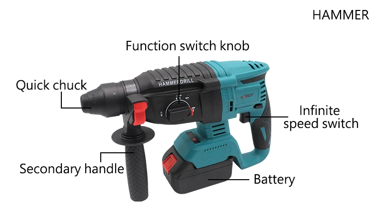 KONSUN 3pcs Lithium Battery Electric Hammer Drill Impact Wrench Angle ...