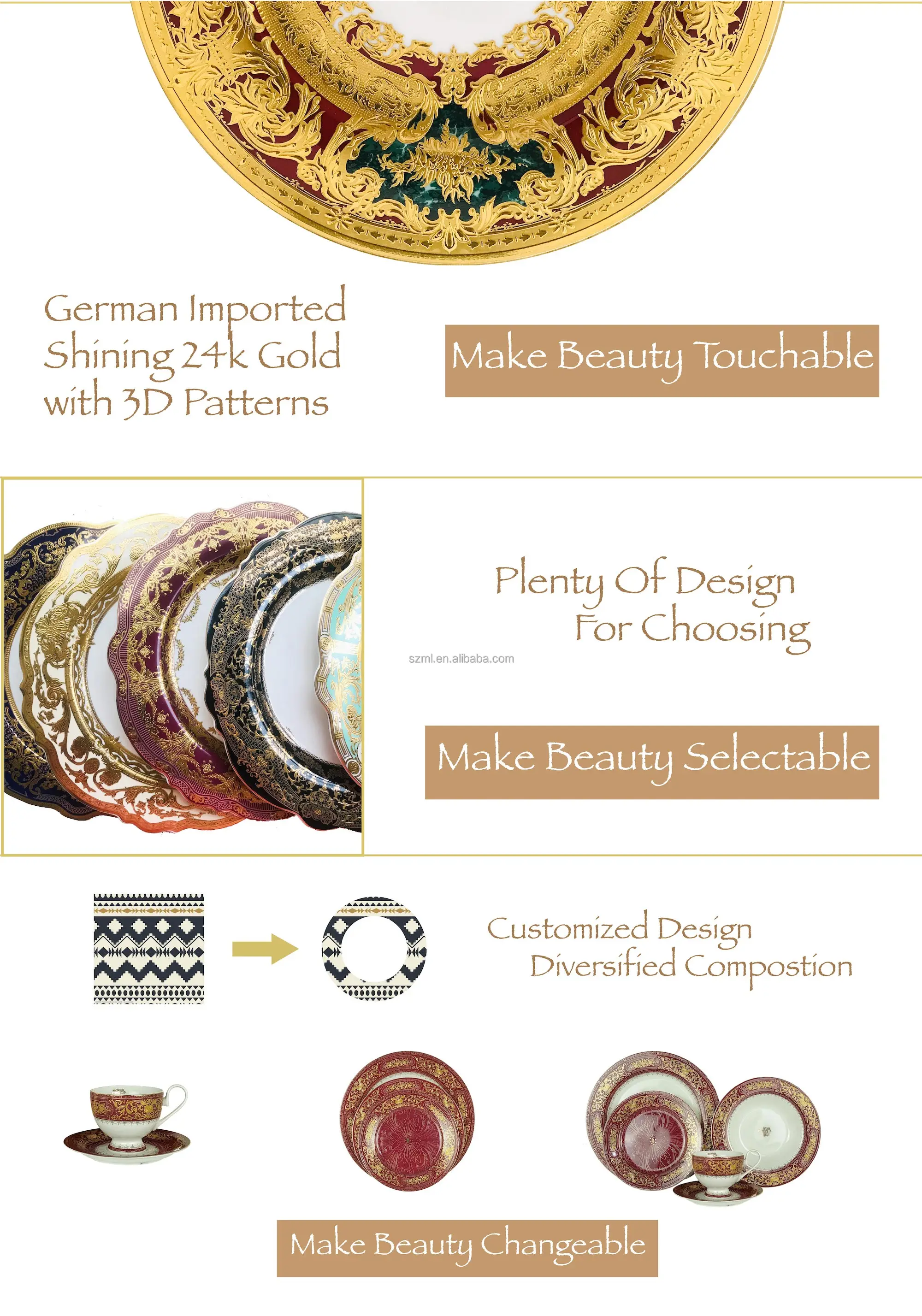 141pcs Embossed Gold Ceramic Dinnerware - Luxury Porcelain