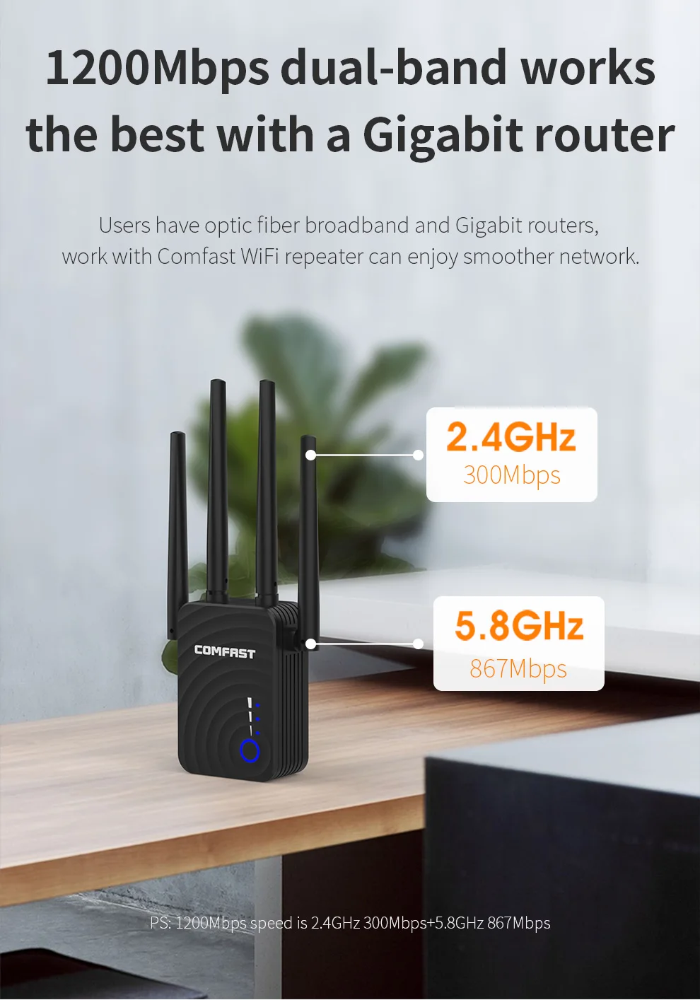 Comfast Wi-fi Repeater Cf-wr754ac V2 2.4g&5g Wi-fi Signal Extender Indoor Wi-fi Signal Booster ...