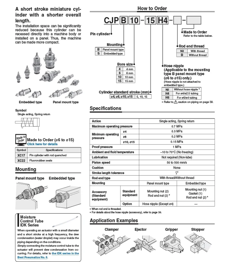 Smc Type Cjpb Spring Return Cylinder Pin Cylinder Single Acting ...