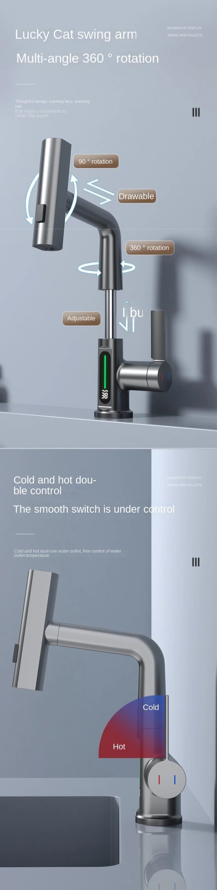 Multifunction 360 Degree Rotating Kitchen Faucet with LED