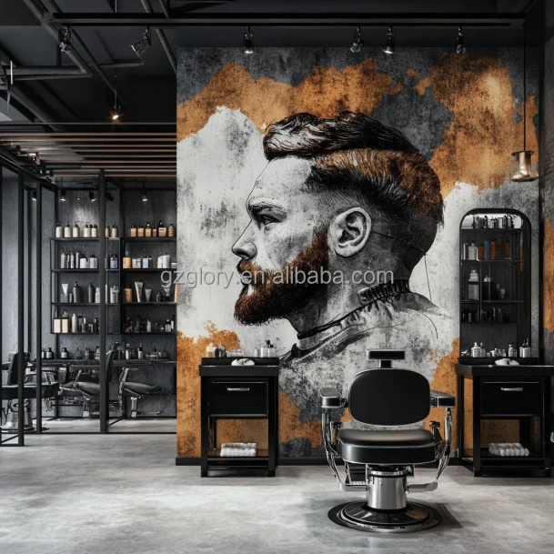 Custom Wallpaper for Barber Shop - Retro Texture Mural | Stylish Velvet ...
