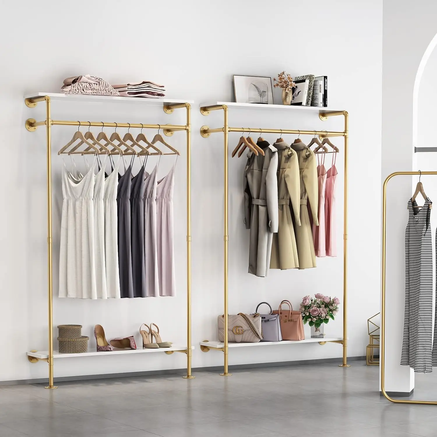 Industrial Pipe Clothing Rack Wall Mounted Rack With Wood Retro Hanging ...