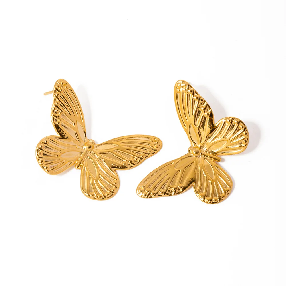 2024 New Design 18K Gold Plated Butterfly Stud Earrings Waterproof Stainless Steel Jewelry For ...