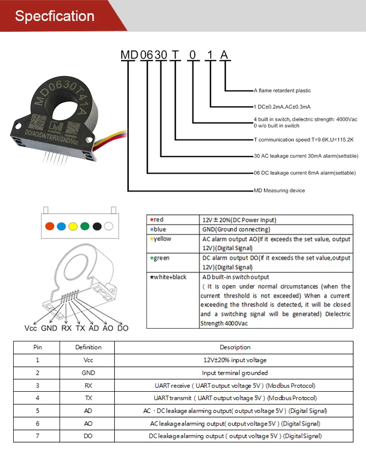 EV RCD 30ma AC 6ma DC Residual Current Monitoring Sensor