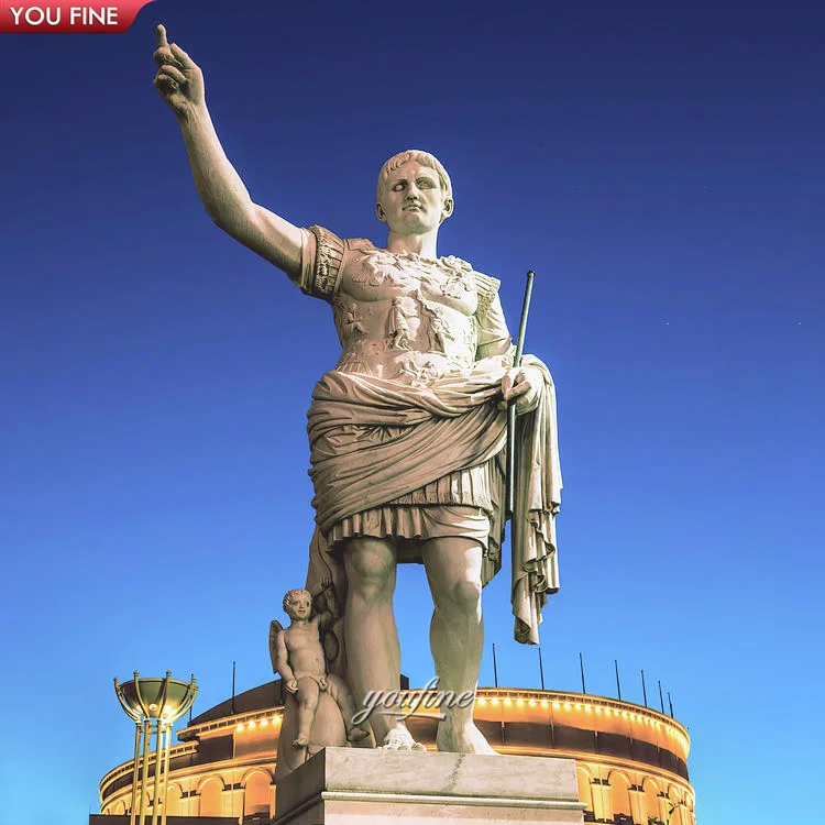 Hand Carved Outdoor Life Size Roman White Marble Caesar Statue for Sale