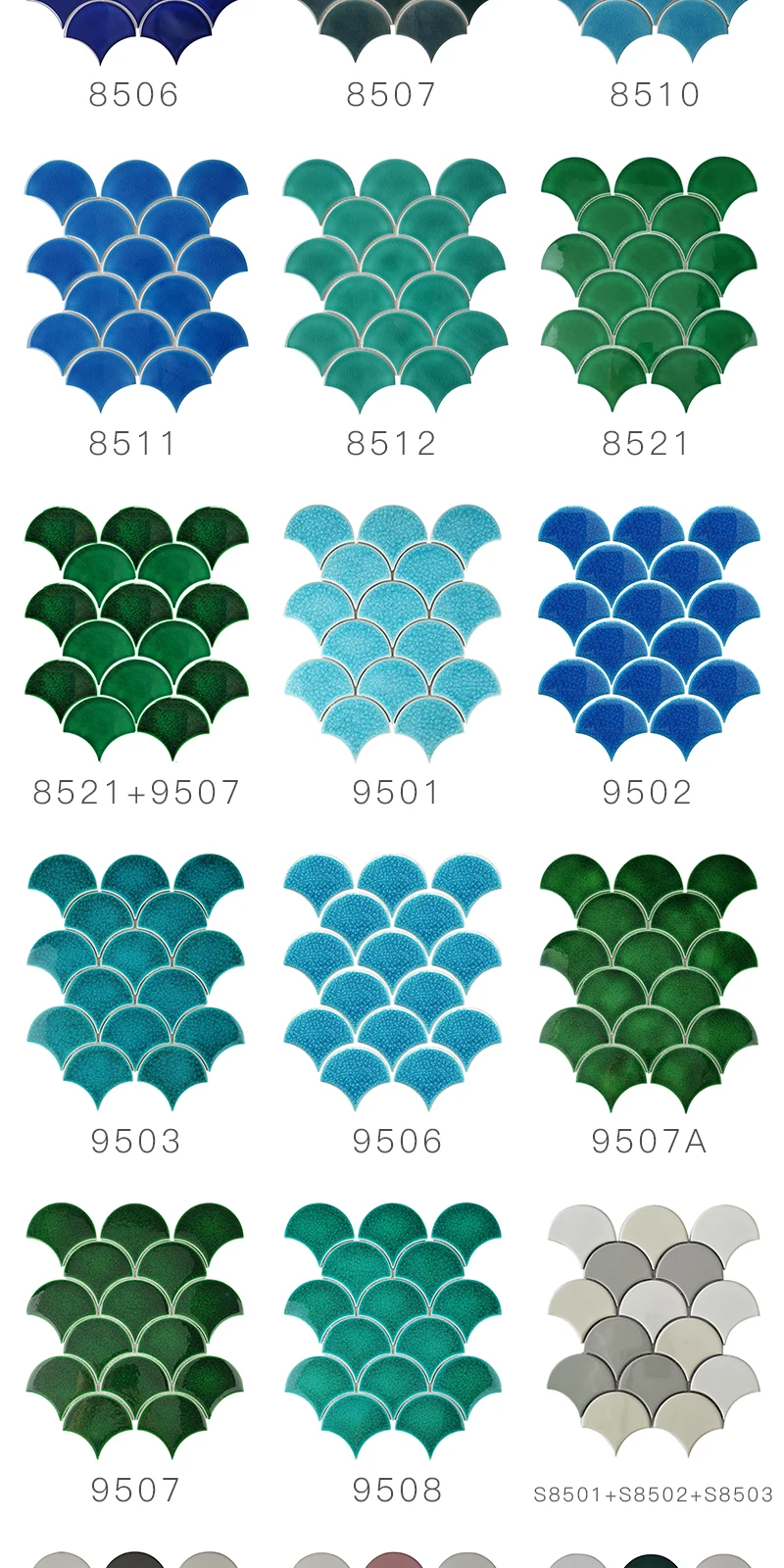 Foshan Ice Crack Fanshape Ceramic Mosaic Fish Scales Shape Tile Blue ...