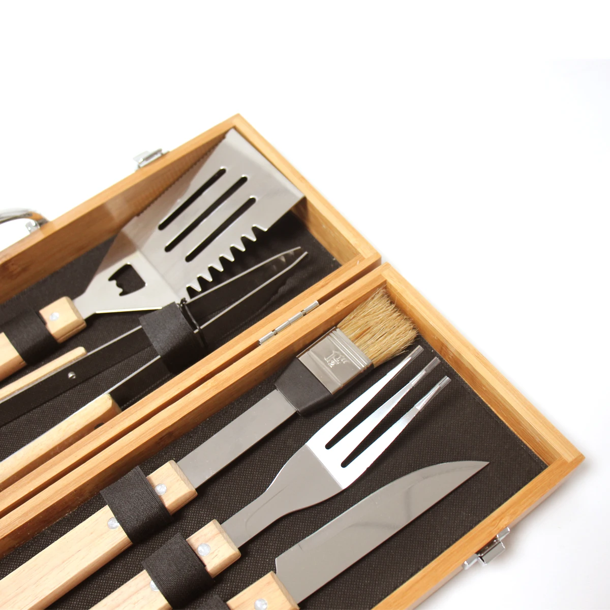 Grill Set Barbecue Accessory Bbq Wooden Tool Box Bamboo Wood Handle 5 ...