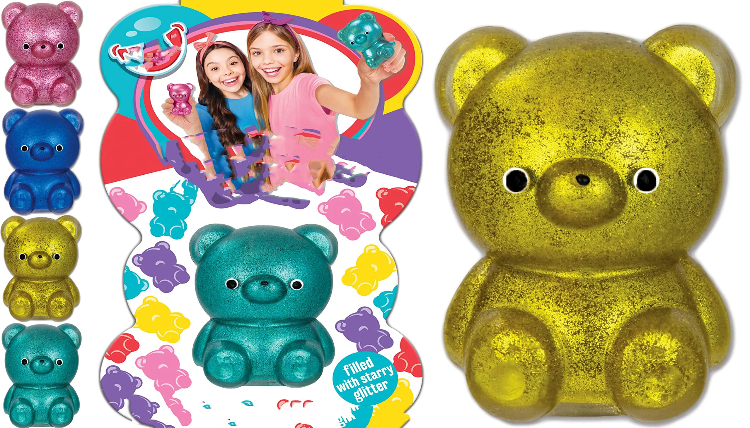 Stretchy Gummy Bear Toy Glitter Sparkly Squeeze Squishy Bear Stress ...