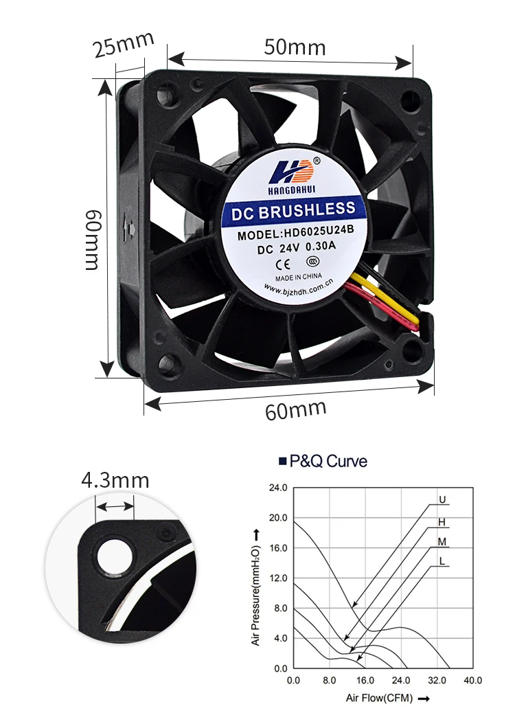 Hangdahui Mini Dc Fan Dc Motorserver Fan 6025 60x60x25mm Server Cooling ...