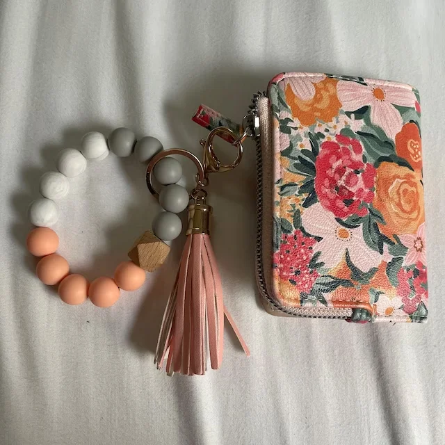 Marble Wristlet Keychain Key Ring Custom Wood Tag Silicone Beaded ...