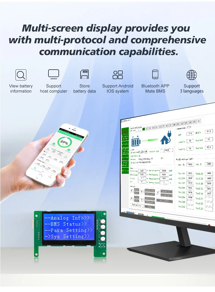 TDT Inverter BMS RS485 RS232 CAN 100a 150a 200a Bms Lifepo4 16S 48v ...